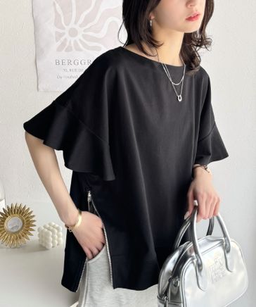 綿混シルケット素材サイドファスナー使い袖フリルフレンチスリーブトップスce1050260 | [公式]Classical Elf（クラシカル ...