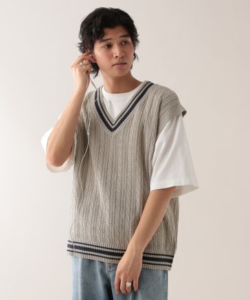 透かし編み/チルデンVネックニットベスト | [公式]レイジブルー（RAGEBLUE）通販